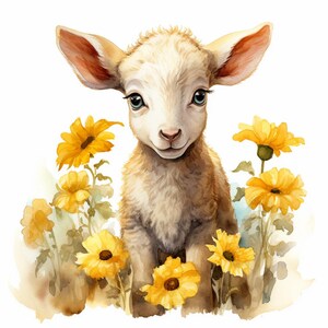 14 Lamb W Flowers Friends Clipart Bundle, High-quality JPG, Nursery Art ...