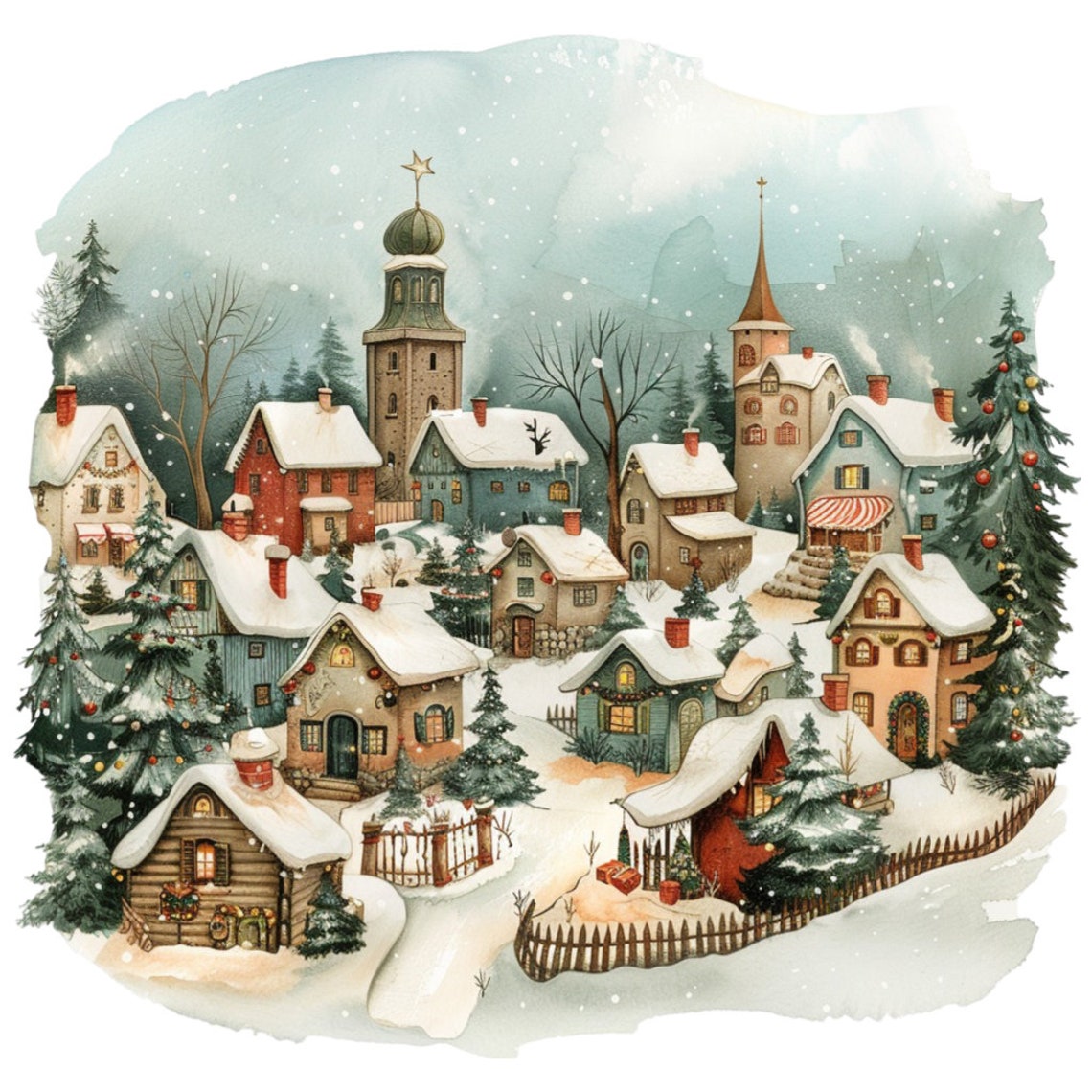 16 Christmas Village Clipart Bundle, 16 High-quality JPG, Craft Art ...