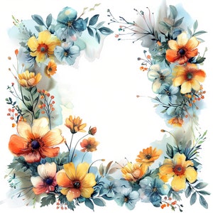 Flowers in a Square Frame Clipart Bundle, 16 High-quality JPG, Craft ...