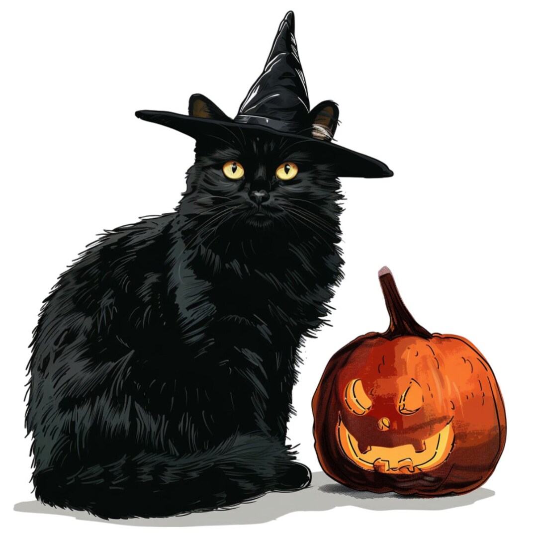 Witch Cat With Pumpkin Clipart Bundle, 16 High-quality JPG, Craft Art ...