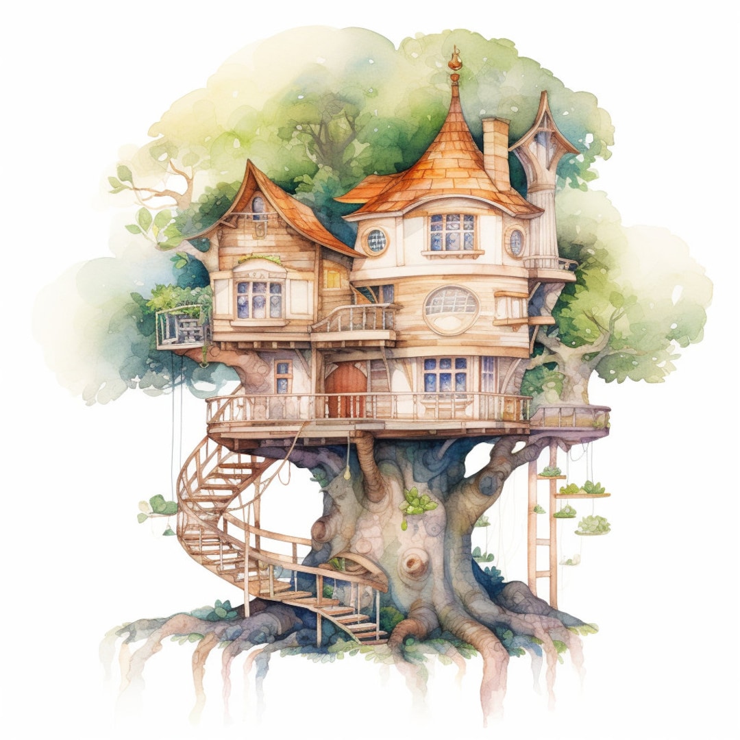 16 Tree House Clipart Bundle, High-quality JPG, Craft Art, Card Making ...