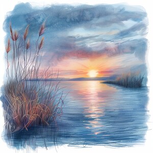 Sunset on a Pond Lake Clipart Bundle, 15 High-quality JPG, Craft Art ...
