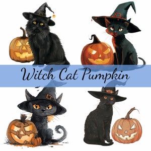 Witch Cat With Pumpkin Clipart Bundle, 16 High-quality JPG, Craft Art ...