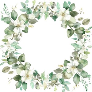 White Flower Wreath Frames Clipart Bundle, 16 High-quality JPG, Craft ...