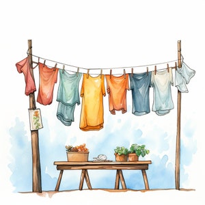 Clothesline Clothes Clipart Bundle, High-quality JPG, Craft Art, Card ...