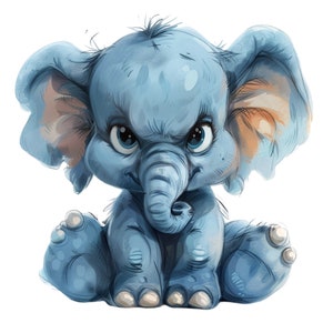 Cute Cartoon Elephants Clipart Bundle, 16 High-quality JPG, Craft Art ...