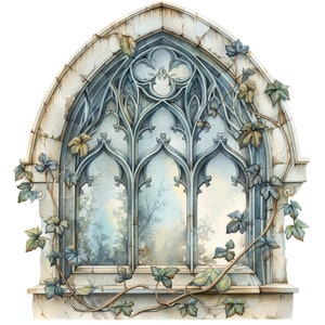 Gothic Windows in Spring Clipart Bundle, 16 High-quality JPG, Craft Art ...
