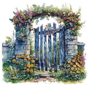 16 Floral Garden Gate Flowers Clipart Bundle, 16 High-quality JPG ...