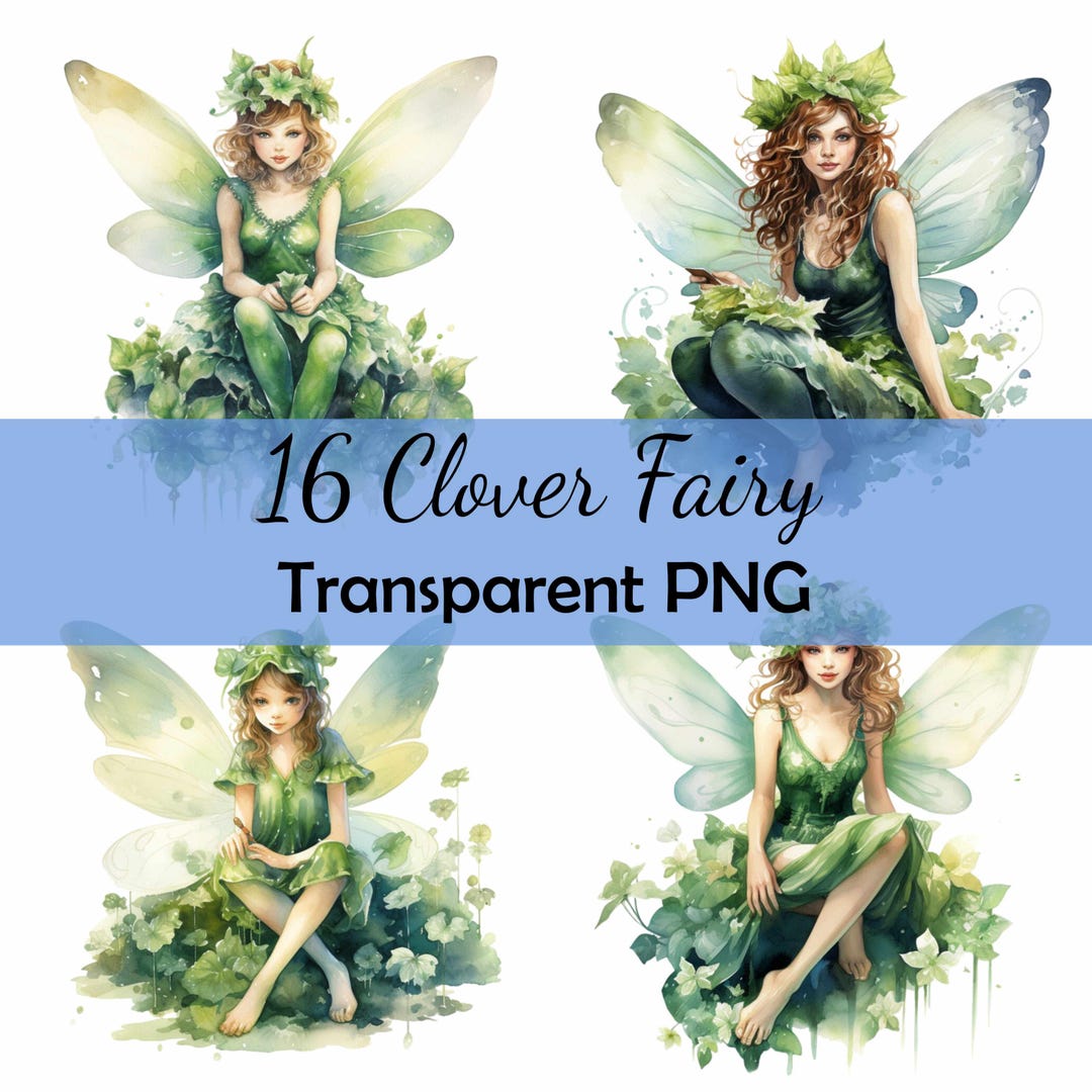 16 Fairy in Clovers Watercolor Clipart Bundle Transparent PNG Download ...
