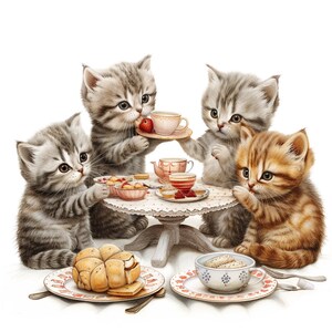 Cat Tea Party Clipart Bundle, 16 High-quality JPG, Craft Art, Card ...