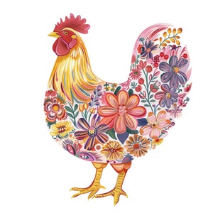 Boho Chicken With Flowers Clipart Bundle, 15 High-quality JPG, Craft ...