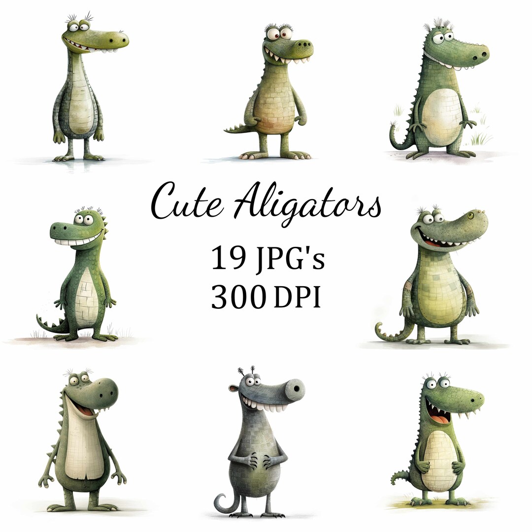 19 Funny Alligator Clipart Bundle, High-quality JPG, Card Making, Clip ...