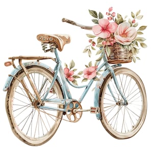 Vintage Bicycle With Flowers Clipart Bundle, 16 High-quality JPG, Craft ...