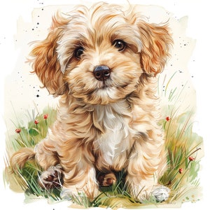 Cute Puppy Dog on Grass Clipart Bundle, 16 High-quality JPG, Craft Art ...