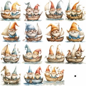 15 Gnomes on a Boat Sailing Clipart Bundle, 15 High-quality JPG, Craft ...