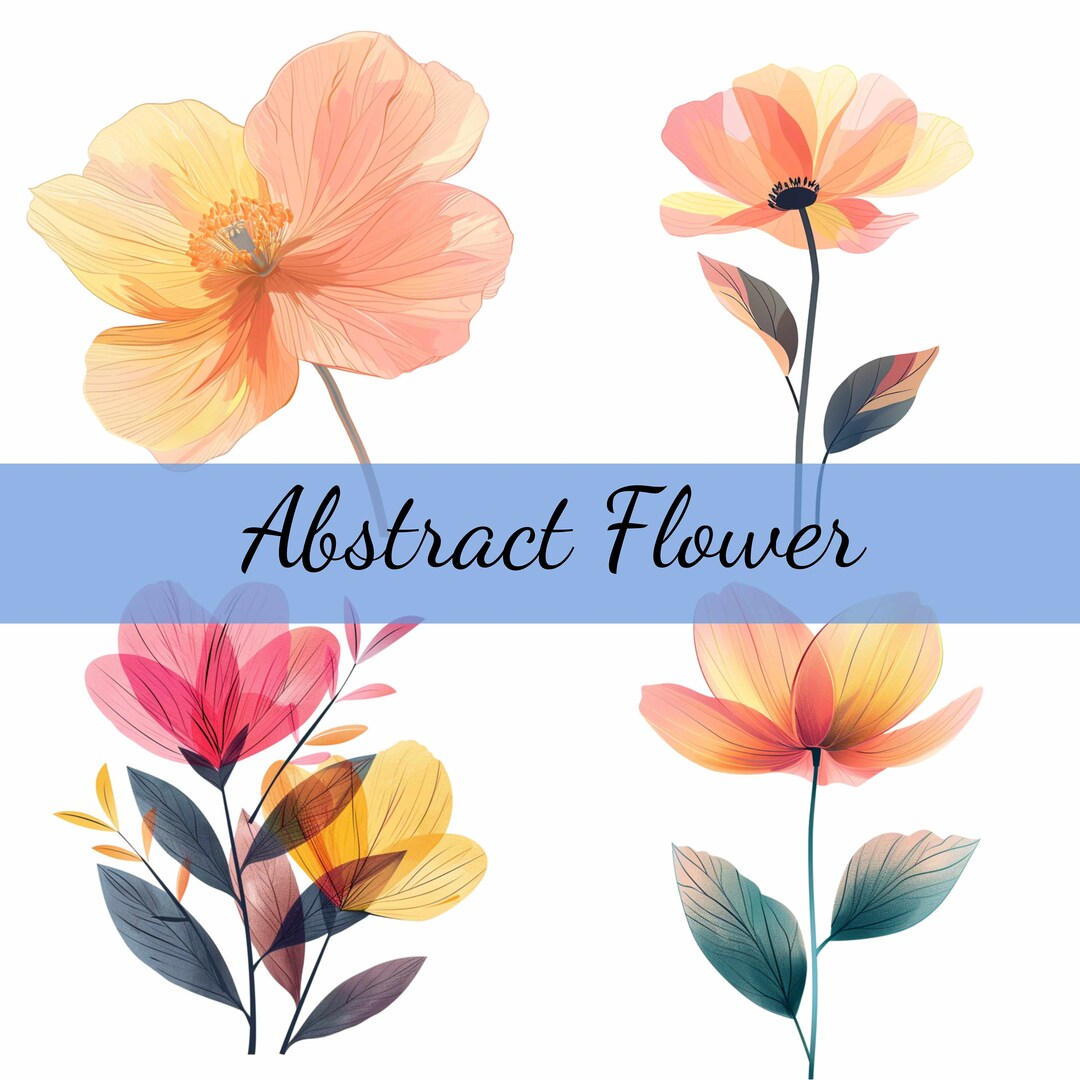 Abstract Flower Pink Yellow W Stem Clipart Bundle, 16 High-quality JPG ...