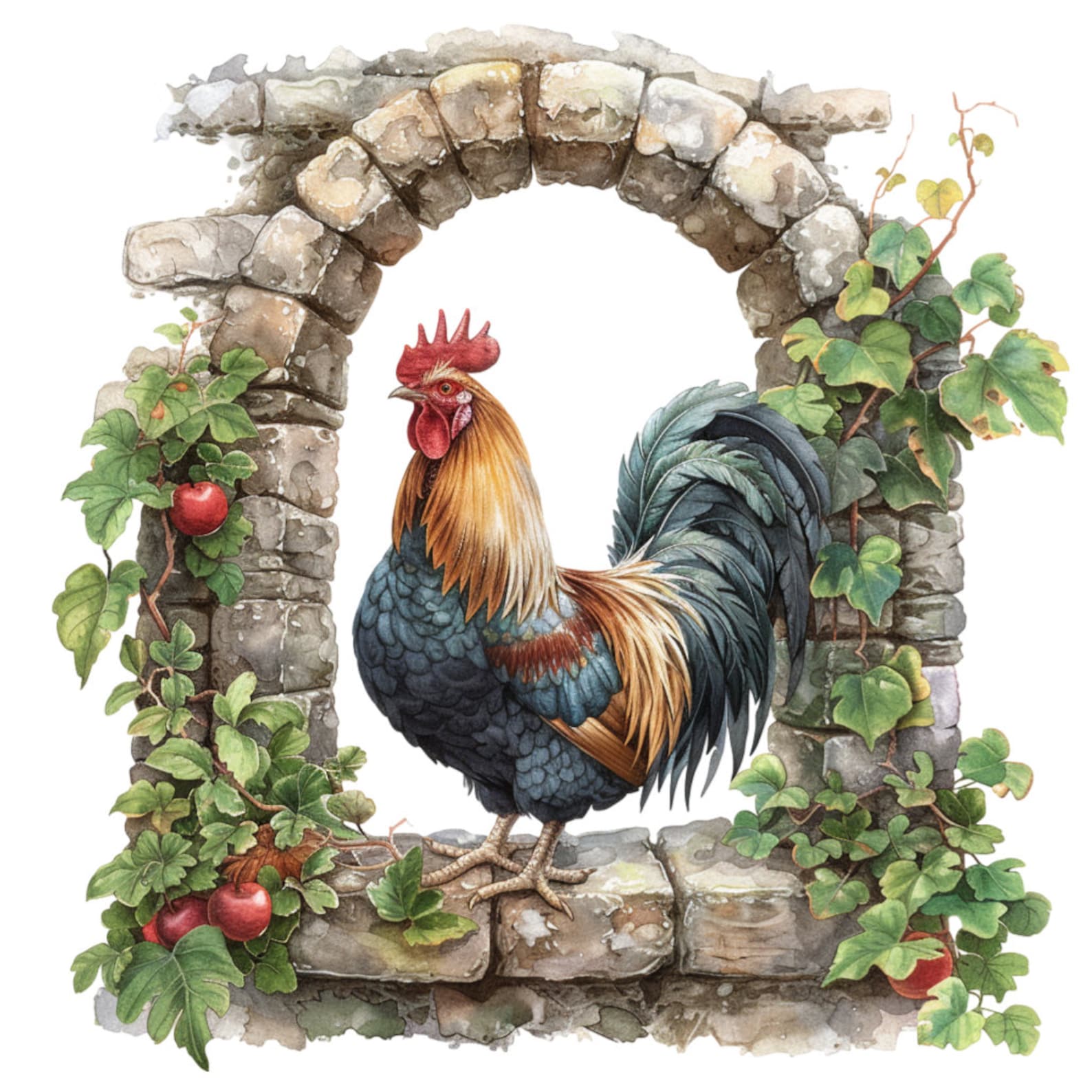 16 Chicken Rooster Under Stone Arch Clipart Bundle, High-quality JPG ...