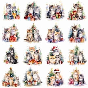 16 Cats With Christmas Tree Clipart Bundle, High-quality JPG, Nursery ...