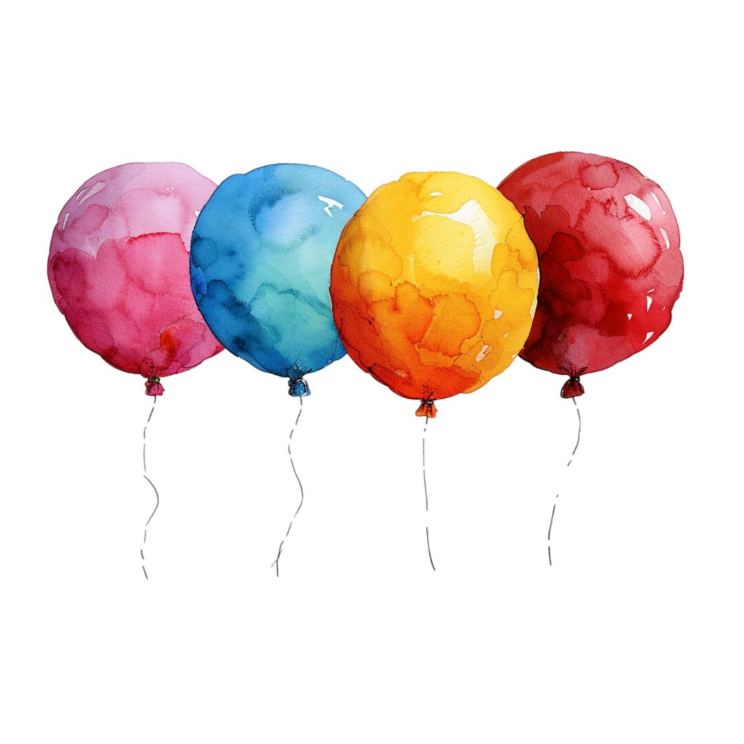 Line of Colorful Balloons Clipart Bundle, 16 High-quality JPG, Craft ...
