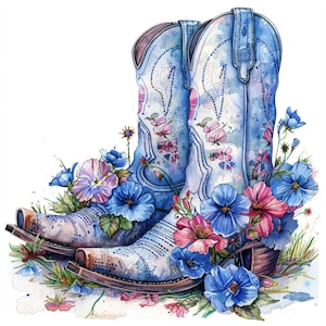 16 Flowers and Cowboy Cowgirl Boots Clipart Bundle, 16 High-quality JPG ...