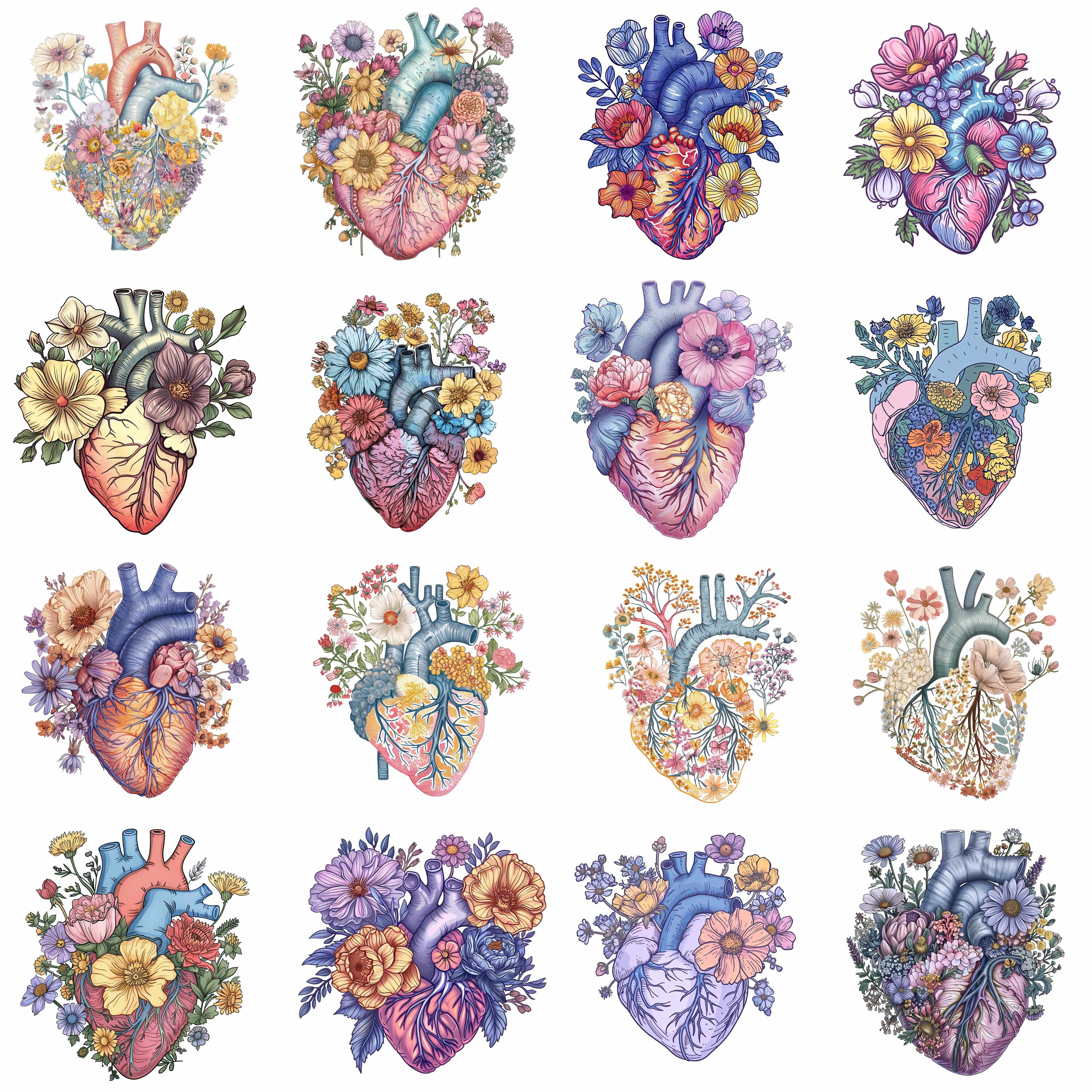 Floral Heart Flowers Clipart Bundle, 14 High-quality JPG, Craft Art ...