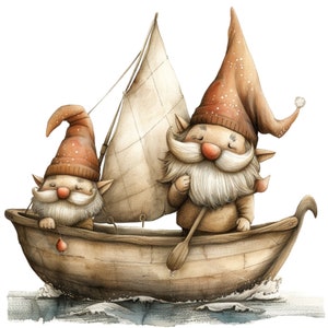 15 Gnomes on a Boat Sailing Clipart Bundle, 15 High-quality JPG, Craft ...