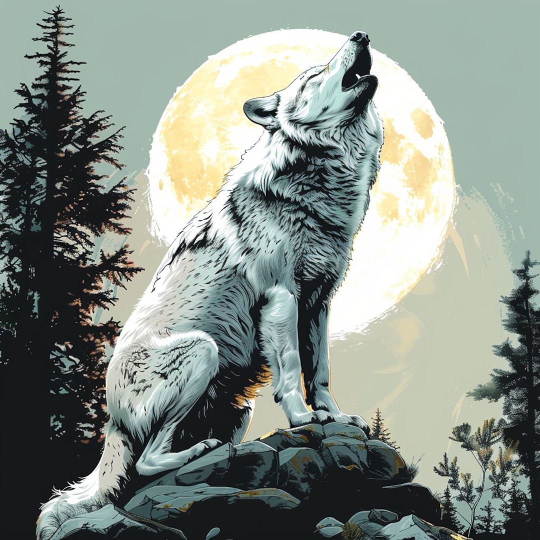 Wolf Moon Howling Clipart Bundle, 16 High-quality JPG, Craft Art, Card ...