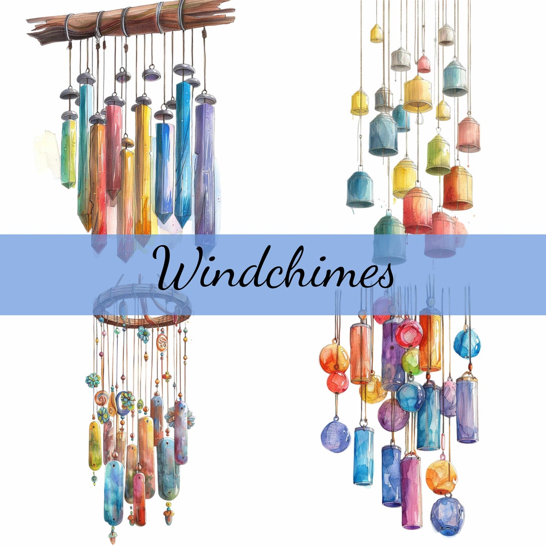 16 Colorful Windchimes Wind Chimes Clipart Bundle, 16 High-quality JPG ...