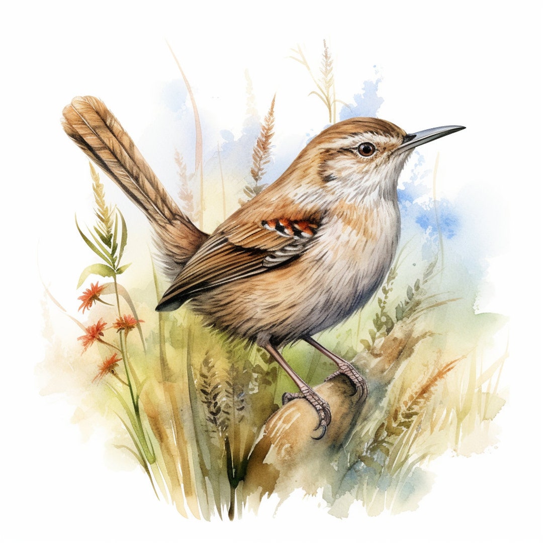 Wren Bird in Grass Clipart Bundle, High-quality JPG, Craft Art, Card ...