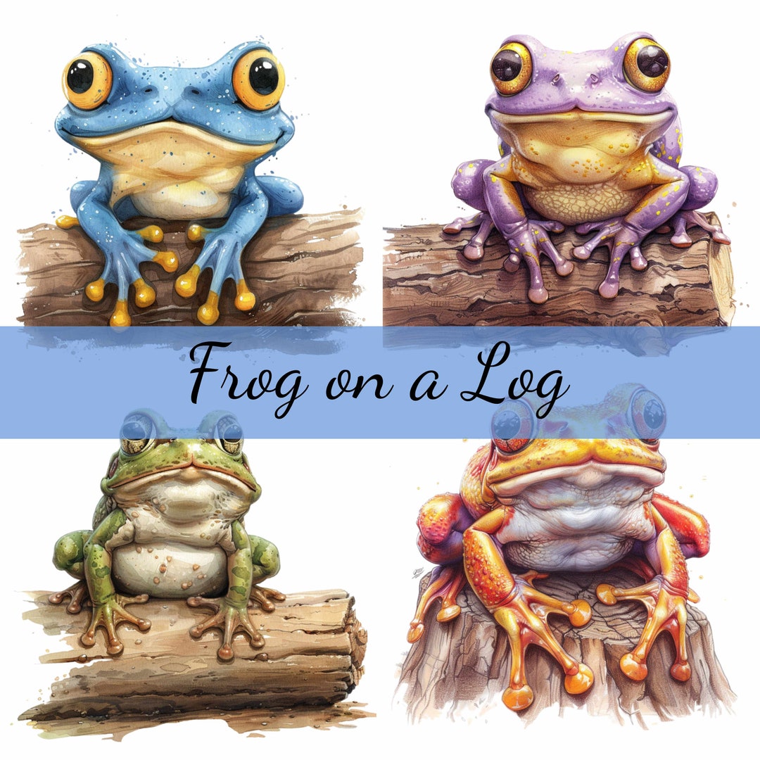 15 Cute Frog on a Log Clipart Bundle, 15 High-quality JPG, Craft Art ...