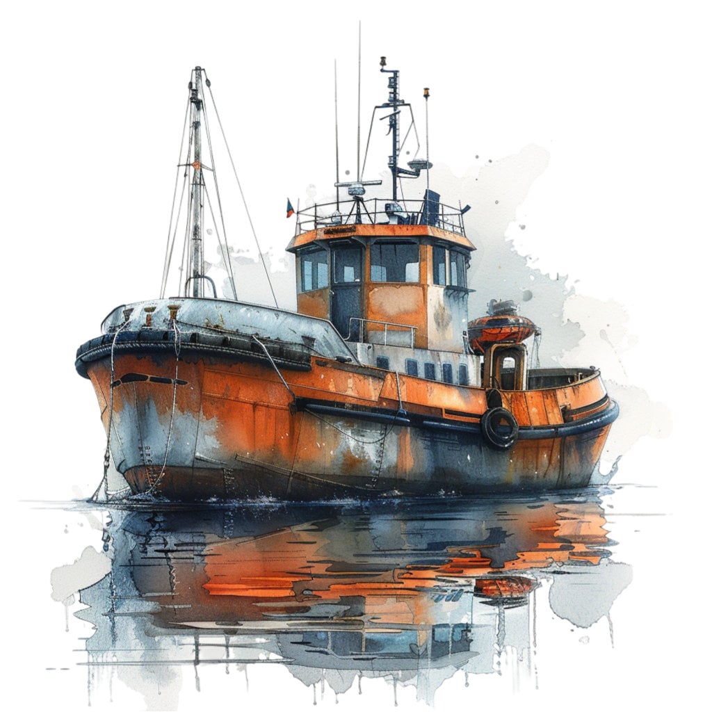 16 Tug Boats in Water Clipart Bundle, 16 High-quality JPG, Craft Art ...