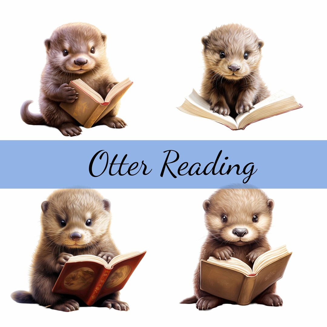12 Baby Otter Reading Clipart Bundle, High-quality JPG, Craft Art, Card ...