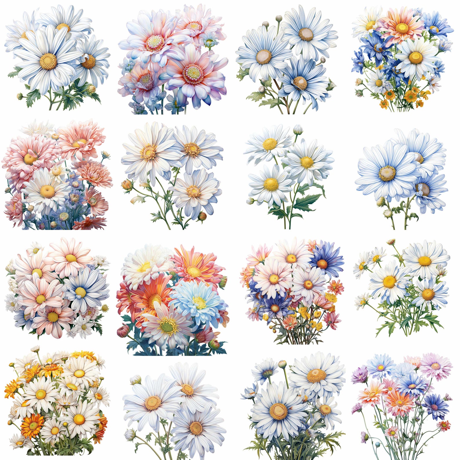 Pastel Daisy Bouquet Clipart Bundle, High-quality JPG, Craft Art, Card ...