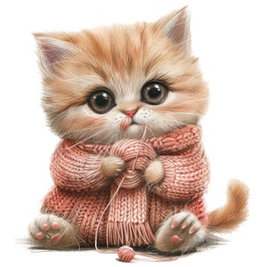 Cute Cat Knitting Yarn Clipart Bundle, 16 High-quality JPG, Craft Art ...