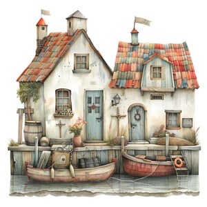 16 Folk Art Harbor Shops Clipart Bundle, 16 High-quality JPG, Craft Art ...