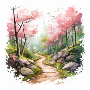 16 Spring Path in Woods Landscape Clipart Bundle, High-quality JPG ...