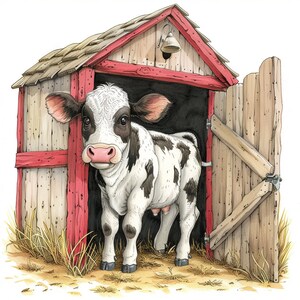 Cow in a Barn Clipart Bundle,15 High-quality JPG, Craft Art, Card ...