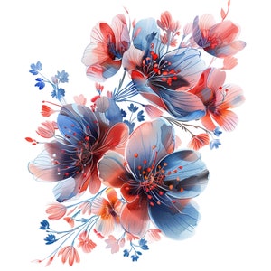 Red and Blue Flowers Abstract Clipart Bundle, 16 High-quality JPG ...