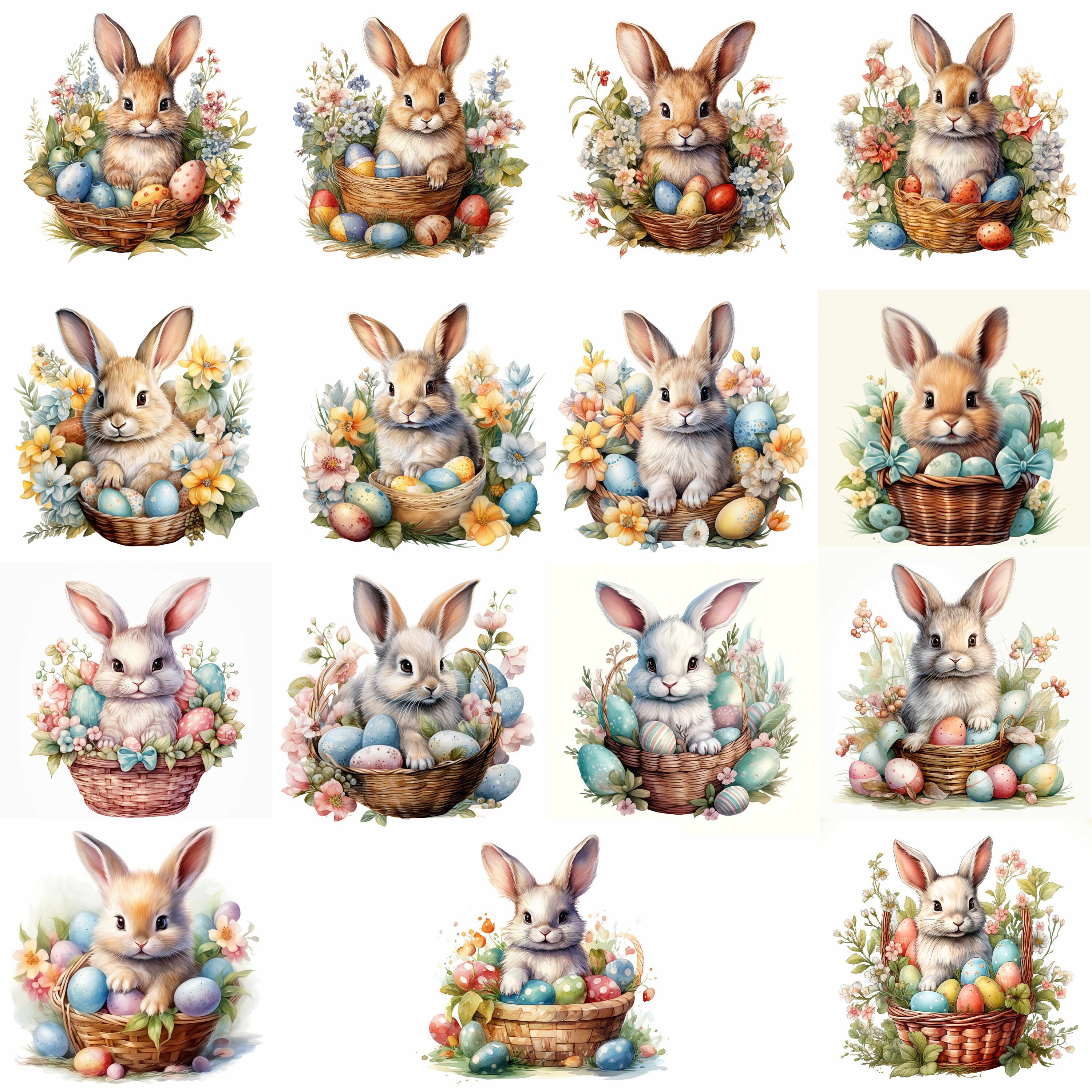 15 Bunny in Easter Basket W Easter Eggs Clipart Bundle High-quality JPG ...