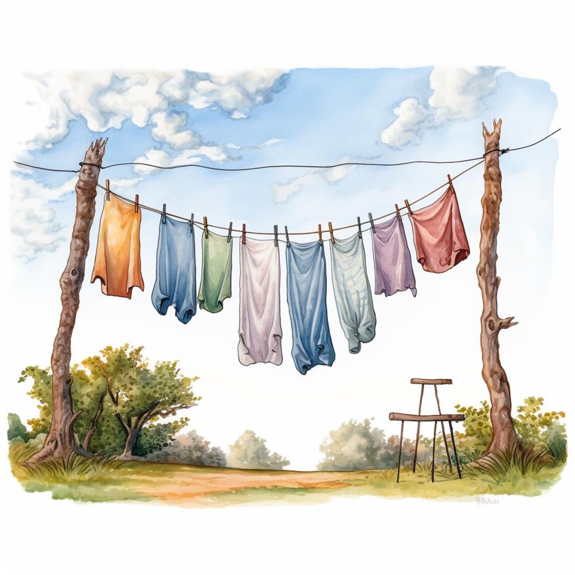 16 Clothesline Clothes Clipart Bundle, High-quality JPG, Craft Art ...