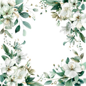 White Flower Wreath Frames Clipart Bundle, 16 High-quality JPG, Craft ...