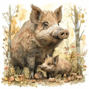 Wild Boar Family in Woods Clipart Bundle, 16 High-quality JPG, Craft ...