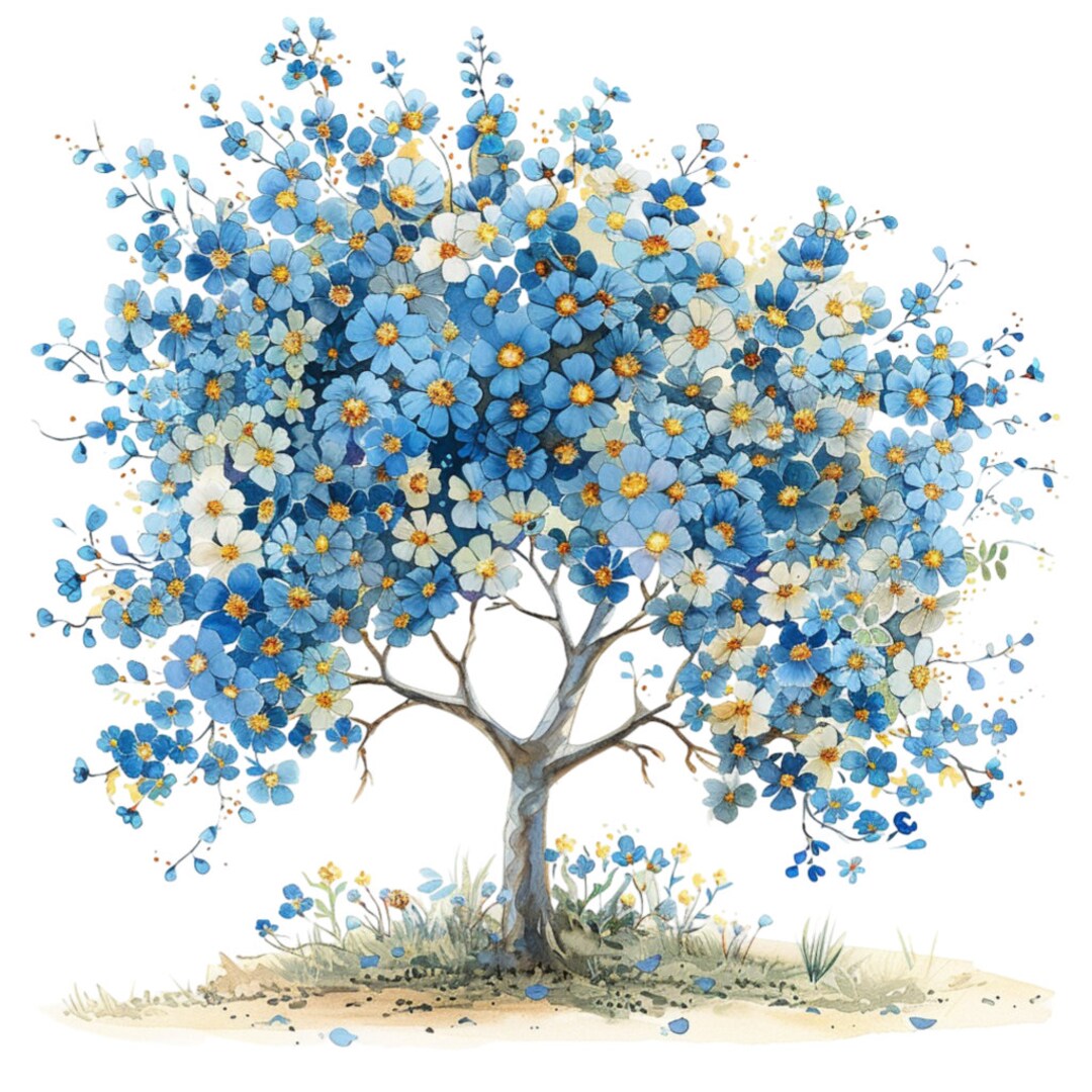 Blue and Gold Flower Tree Floral Clipart Bundle, 16 High-quality JPG ...