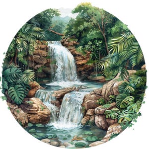 Jungle Waterfall Clipart Bundle, 16 High-quality JPG, Craft Art, Card ...