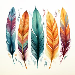 14 Boho Feather Clipart Bundle, High-quality JPG, Invitations, Card ...