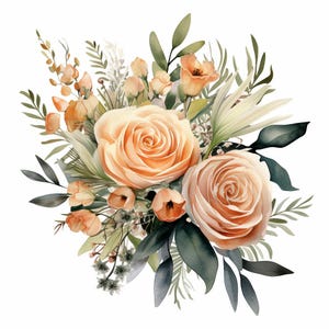 12 Peach Flower Wedding Bouquet Clipart Bundle, High-quality JPG, Craft ...