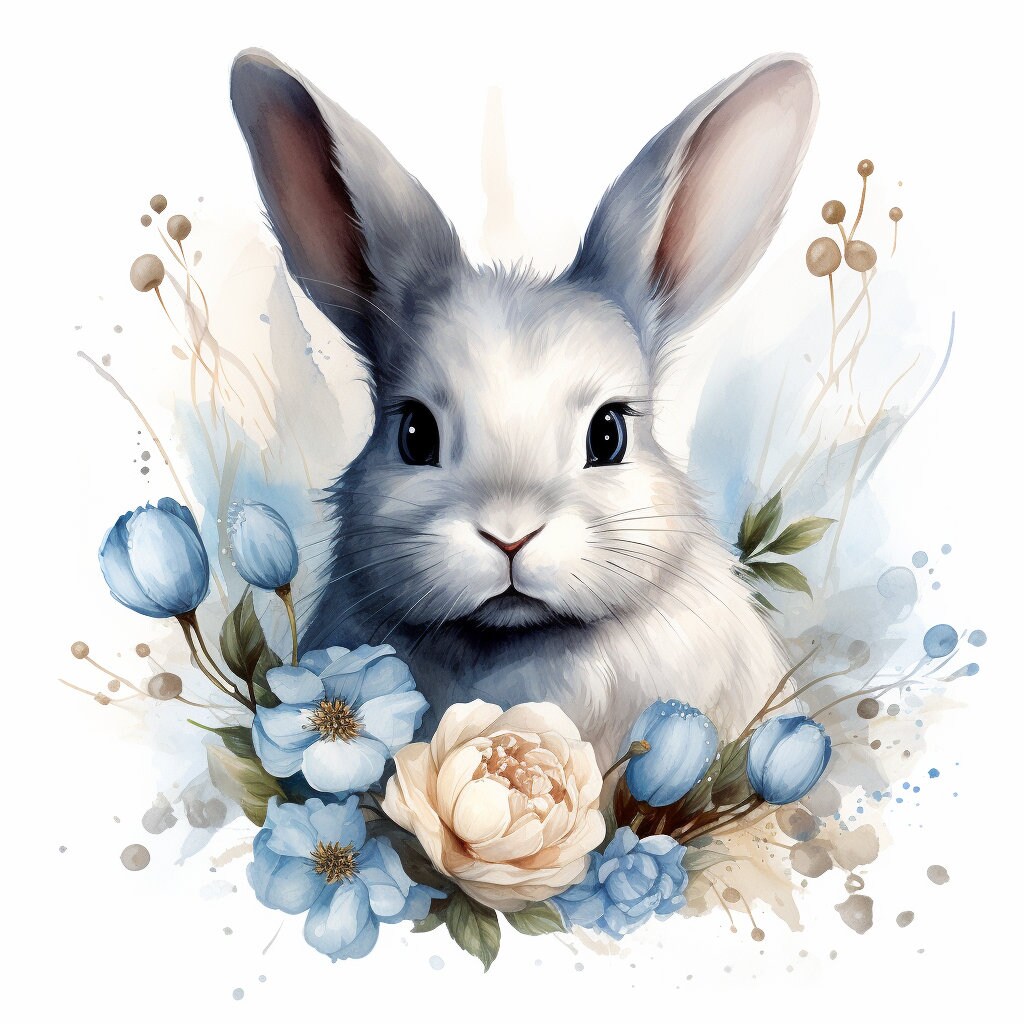 Easter Bunny Pastel Flower Clipart Bundle, High-quality JPG, Craft Art ...