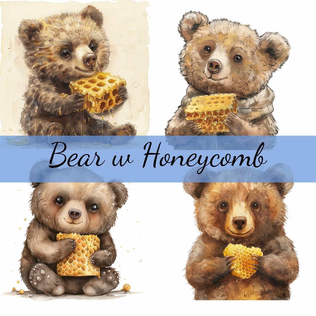 16 Brown Bear With Honeycomb Honey Clipart Bundle, 16 High-quality JPG ...