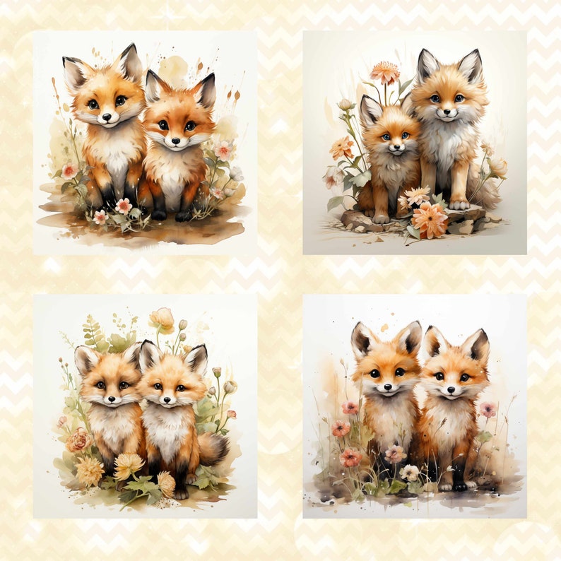 12 Fox Friends With Flowers Clipart Bundle, 12 High-quality JPG ...