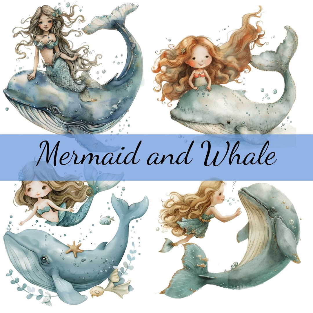 12 Mermaid and Whale Under Water Clipart Bundle, 12 High-quality JPG ...